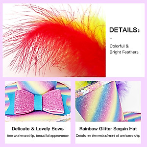 Bnikion Mini Top Hat Headband with Multicolor Feathers Fascinator for Women Lady Grils Easter Party Rainbow Parade Halloween Cosplay