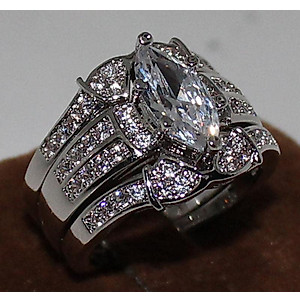 BeBold 5Ct Marquise Cut Simulated Diamond CZ Trio Wedding Set Engagement Ring for Women White Gold Plated