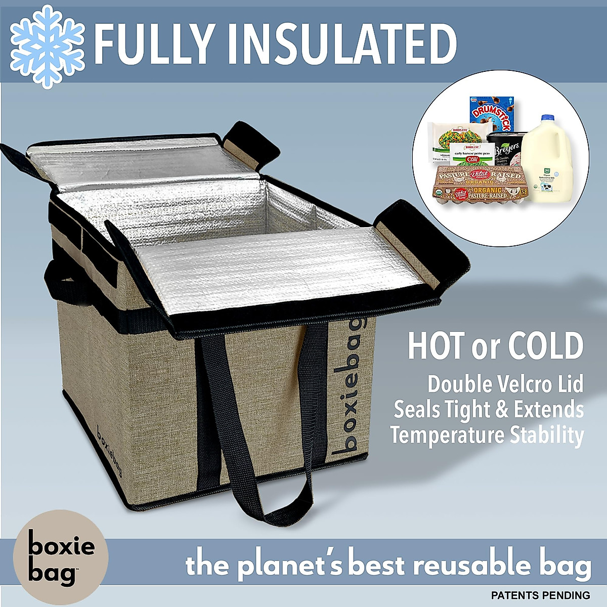 BOXIEBAG Collapsible Reuseable Insulated Grocery Bag - Stackable Heavy Duty Grocery Tote Bag - Insulated Tote Bag (1 Pack)