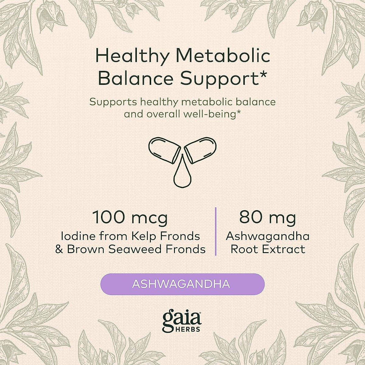 Gaia Herbs Thyroid Support - Made with Ashwagandha, Kelp, Brown Seaweed, and Schisandra to Support Healthy Metabolic Balance and Overall Well-being - 120 Vegan Liquid Phyto-Capsules (40-Day Supply)
