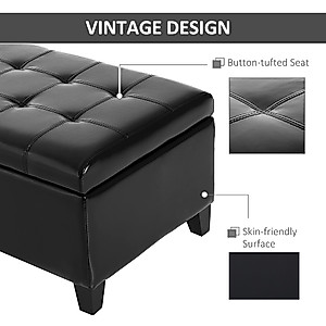HOMCOM 51" Ottoman Storage Bench, Faux Leather Storage Chest with Lift Top, Tufted Ottoman with Storage for Living Room, Entryway, Black