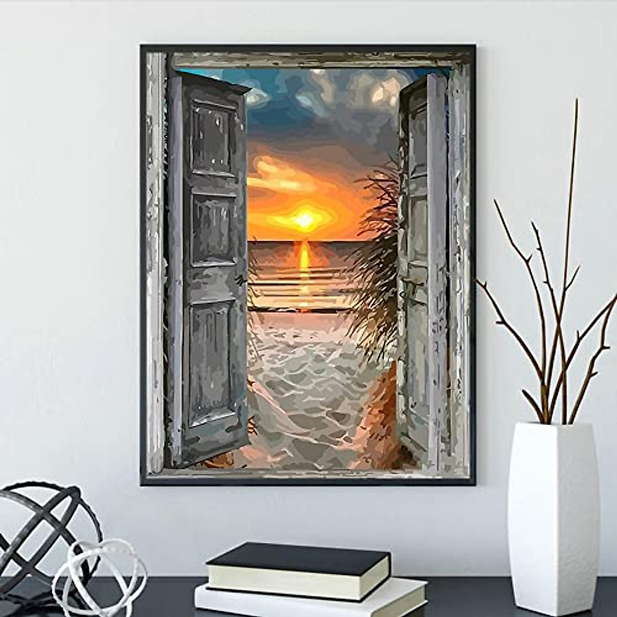 DOTZSO Door Diamond Painting Kits for Adults Diamond Art DIY Art Painting Wall Decoration for Gifts,DIY Painting for Adults' Paint-by-Number Kits Mosaic Making (12x16 Inches Beach Outside The)