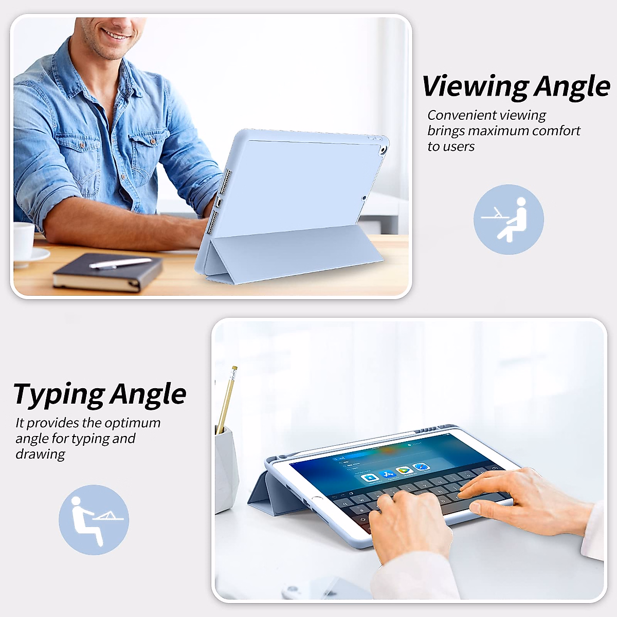 Aoub Case for iPad 6th Generation 2018/iPad 5th Generation 2017 9.7 inch, with Pencil Holder, Auto Sleep/Wake, Soft TPU Back Slim Lightweight Trifold Stand Smart Cover for iPad 9.7 6/5 Case- Sky Blue