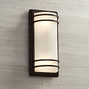 John Timberland Habitat Modern Industrial Outdoor Wall Light Fixture Rubbed Bronze Steel 16" Opal Etched Glass for Exterior House Porch Patio Outside Deck Garage Yard Front Door Garden Home