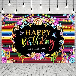Mexican Birthday Party Decorations-Fiesta Theme Happy Birthday Backdrop Cinco De Mayo Vinyl Background Banner Mexican Party Supplies