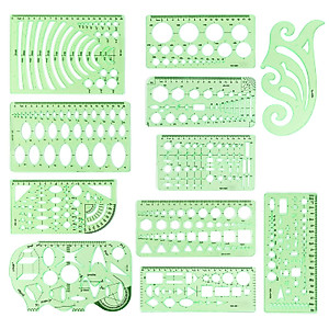 MWELLEWM 11 Pcs/Set Geometric Drawing Template Stencils Drawing Rulers Multi-Function Measuring Ruler for Studying, Designing and Building School Office Supplies…