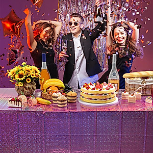 FunnyPars 3 Pack Pink Iridescent Table Cloth for Parties, Pink Plastic Shiny Laser Table Covers, Disposable Holographic Foil Tablecloth Iridescent Party Decorations for Girl Birthday Wedding, 54x108