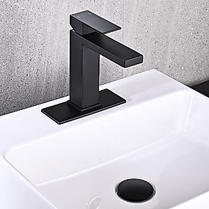 AVSIILE Matte Black Bathroom Faucet, Single Hole Vanity Bath Faucet, Single Handle Modern Stainless Steel Bathroom Faucets for Sink 1 Hole with Pop Up Drain Stopper & Water Supply Hoses