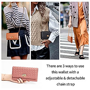 U+U Small Wallet Purses for Women Crossbody Bag Woven Credit Card Holder with Detachable Metal Chain Cell Phone Purse Women's Shoulder Handbags（Black）
