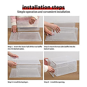 Kenyatta Shoe Storage,6 Pack Shoe Boxes Clear Plastic Stackable,Shoe Organize,(Black) For Sneaker Display,Easy Assembly,Fit up to US Size 12(13.4”x 10.6”x 7.4”), (Clear)