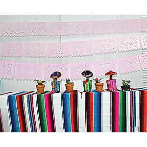 Mexican Banner Flags Light Pink Papel Picado Over 60 feet Long, Pastel Pink Tissue Paper Garland Decorations for All Occasions, Weddings, Quinceaneras, Birthdays, Fiesta Party Supplies WS2000