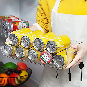 HOMQUEN Soda Can Organizer for Refrigerator, Freezer, Countertop, Cabinets, Pantry. Beverage & Canned Food Organizer Holder for Fridge Storage, Clear Drink Dispenser Pack of 2