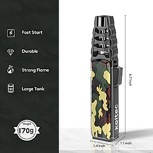 KOLTEC Butane Torch, Outdoor Windproof Cooking Torch Lighter, Refillable Adjustable Jet Flame Kitchen Butane Lighter with Safety and Fire Lock, Gift Box Package (Gas Not Included) (Camouflage)