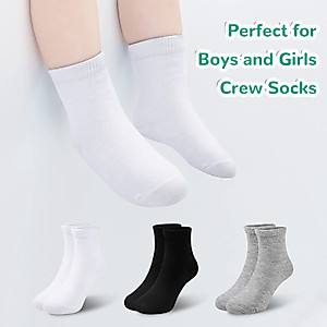 BOOPH 12 Pairs Boy Girl Athletic Crew Socks Kids Sport Socks 10-14 Years White