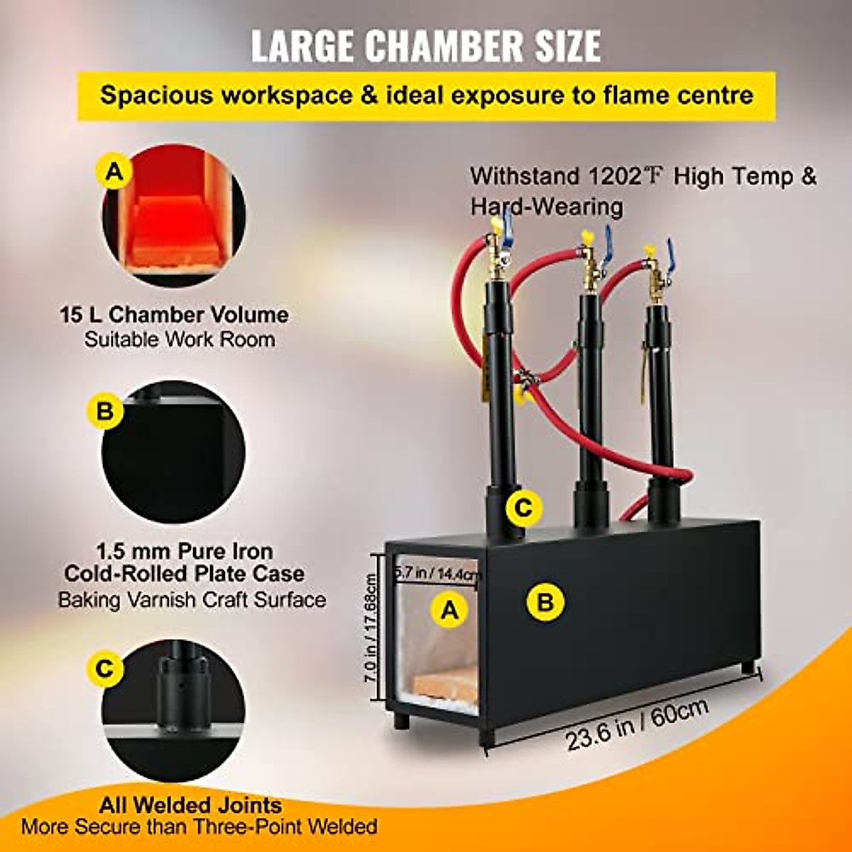 VEVOR Portable Propane Forge Three Burners and Open Structure & Happybuy Single Horn Anvil 66Lbs Cast Steel Anvil Blacksmith