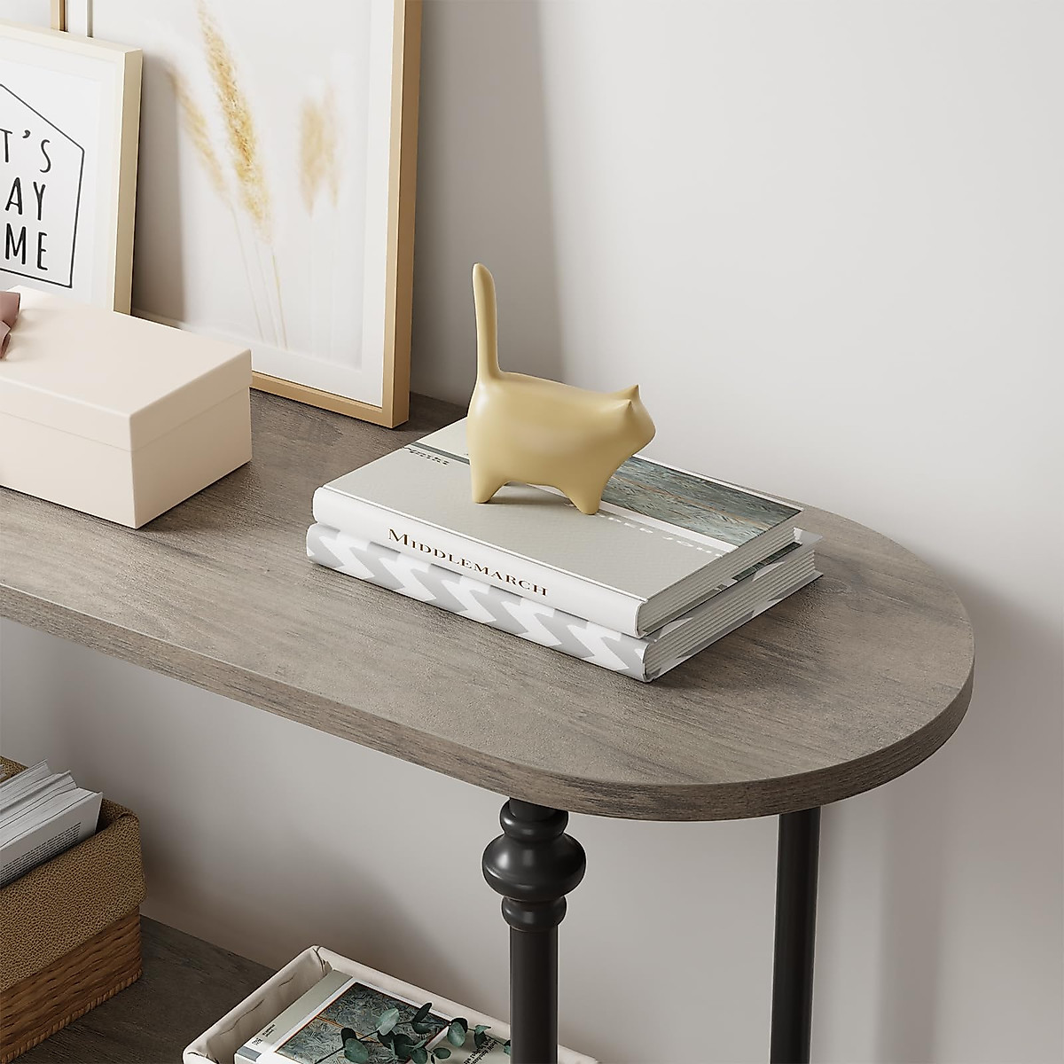 GarveeHome Entryway Table, 43.3" Long Console Table with Storage, 2 Tier Wood Console Table with Metal Frame and MDF, Sofa Tables Behind Couch, Hallway Table for Foyer-Grey