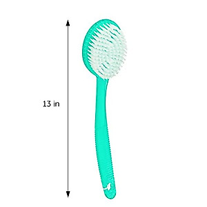 DecorRack Bath Brush with Bristles, Long Handle for Exfoliating Back, Body, and Feet, Bath and Shower Scrubber, Green (1 Pack)