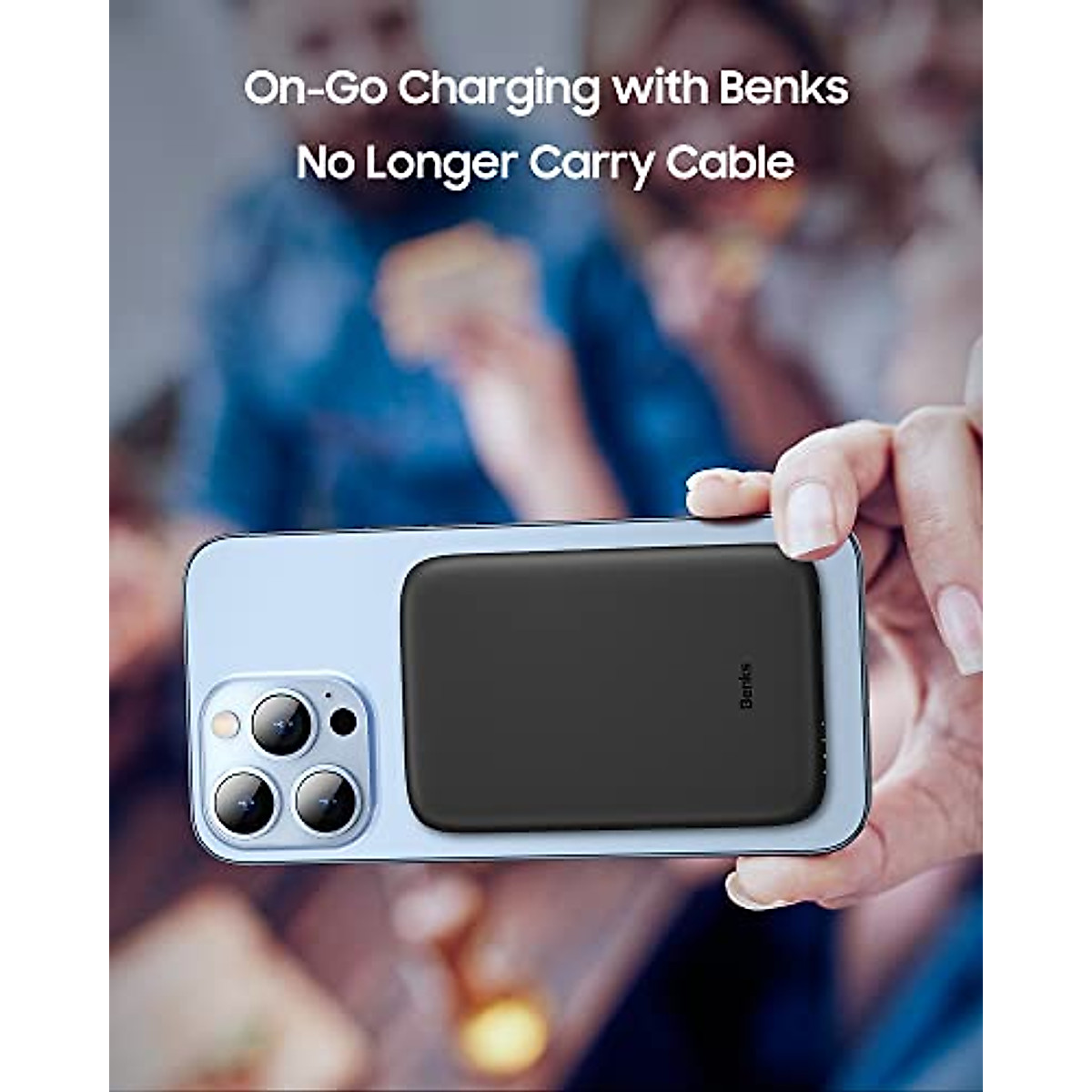 BENKS Magnetic Wireless Power Bank Compatible with Magsafe, Ultra-Thin 5000 mAh Magnetic Battery Pack for iPhone 14, iPhone 13, iPhone 12 Series, Portable Charger with USB-C Cable