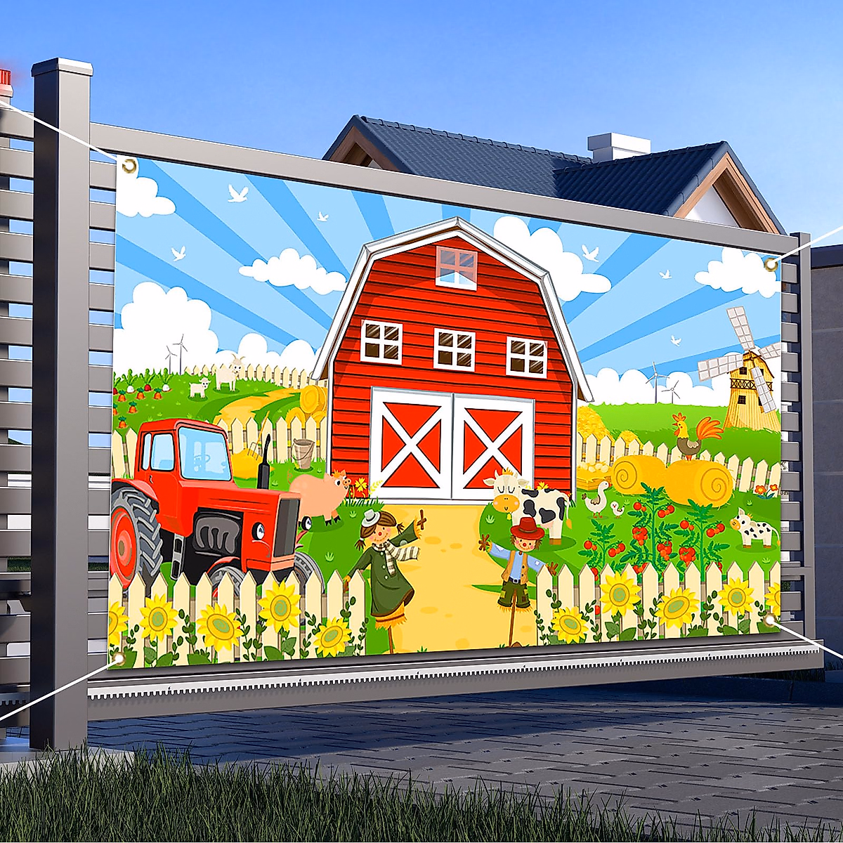 Avezano Red Farm Birthday Backdrop Barn Farm Birthday Party Banner Farm Animals Theme Baby Shower Party Decorations Background 70.8x43.3 inch