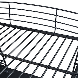 Full Size Metal Loft Bed with Desk and Bookcase, Modern Style Heavy-Duty Steel Frame Bunk Bed with Sockets, USB Ports and Wireless Charging (Full, Black)