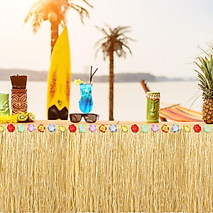 Fovths Luau Grass Table Skirt Natural 9 Feet x 29.5 Inch Hawaiian Table Skirt for Tropical Hawaiian Party Decorations Luau Party Costume Party, Straw Yellow