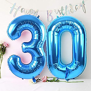 TONIFUL 40 Inch Blue Large Numbers Balloon Birthday Party Decorations, Foil Mylar Big Number Balloon Digital 10 for 10th Birthday, 10th Anniversary, Graduation Ceremony Photo Shoot