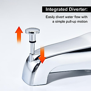Tub Spout with Integrated Diverter for 1/2 inch Copper Tube - Metal Construction, Chrome
