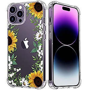 ZADORN Compatible with iPhone 14 Pro Max Case with Screen Protector and Camera Cover,Fashion Designs for Women Girls,Soft TPU Bumper Protective Trendy Phone Case for 6.7",White Floral Sunflowers