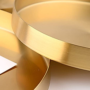 14 Inch Gold Round Metal Decorative Tray, Mirror Finish Golden Serving Tray Platter with 1” Wall, Brass Circle Table Tray Gorgeous Bar Tray Accents Dresser Perfume Bottle Tray for Display Exxacttorch