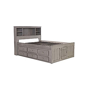 Discovery World Furniture Charcoal Full Size Bookcase Captain Bed with 6 Drawer Storage on ONE Side Opposite Side is Open
