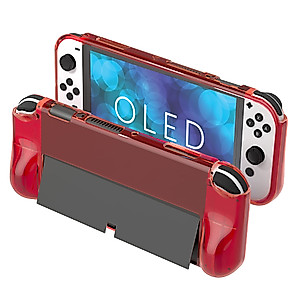 TALK WORKS Case Compatible with Nintendo Switch OLED - Protective Fit, Durable TPU Case - Non-Slip Secure Holding Grips, Easy Opening for Kickstand - Comfortable Gaming - Red