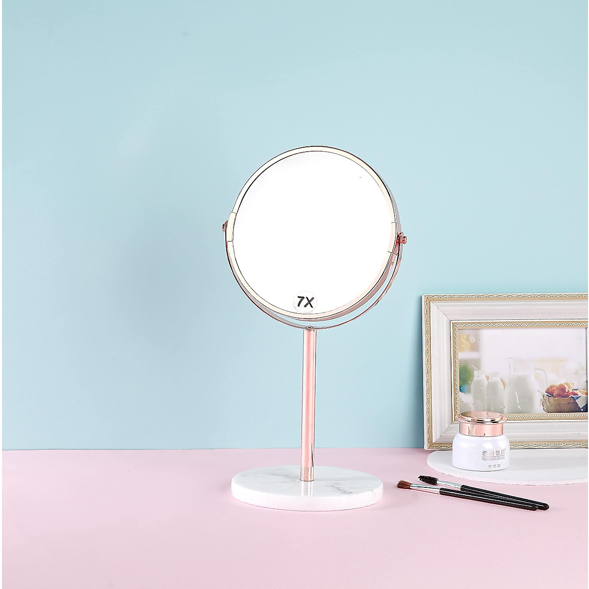 SsweetyPrincess Vanity Tabletop Mirror with 1X/7X Magnification (Rose Gold)