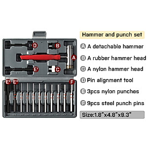 W WIREGEAR Punch Set Elite Tool Made of Solid Material Including Steel Punch and Hammer with Bench Block Ideal for Maintenance with Storage Case