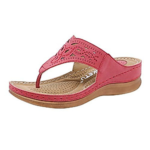 justHIGH Wedge Flip Flops for Women, Hollow Out Breathable Platform Sandals, Women Summer Wedge Sandals with Comfort Insole
