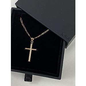 14K Yellow Gold Classic Cross Pendant with 1.9mm Figaro 3+1 Chain Chain Necklace - 20"
