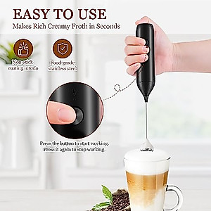 Rechargeable Milk Frother Handheld with USB-C Cable, Electric Drink Mixer, 14000RPM Powerful Electric Whisk/Coffee Frother for Latte, Matcha, Protein Powder, Hot Chocolate (Black)