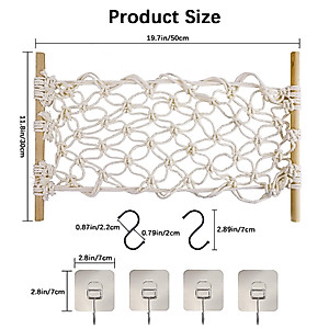 Fruit Basket Hammock Under Cabinet Adhesive, Woven Vegetable Hanging Basket, Fruit Storage for Kitchen with Banana Hooks, Mesh Fruit Holder Organization for Home Dining Room Decor