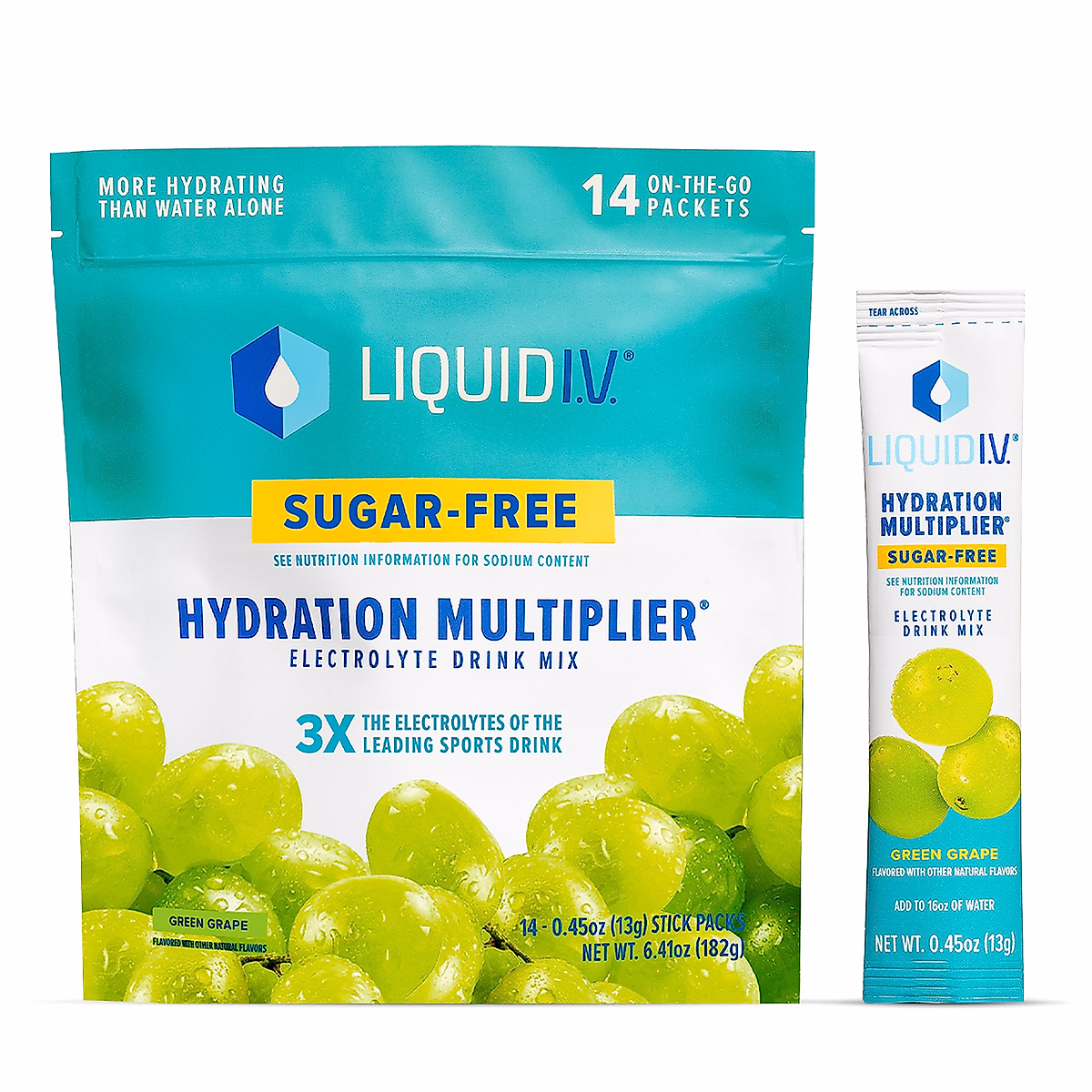 Liquid I.V.® Hydration Multiplier® Sugar-Free - Green Grape - Hydration Powder Packets | Electrolyte Powder Drink Mix | Convenient Single-Serving Sticks | Non-GMO | 14 Servings (Pack of 1)