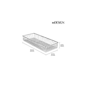 mDesign Metal Farmhouse Kitchen Cabinet Drawer Organizer Basket Tray, Shallow Storage Bin for Cutlery, Serving Spoons, Cooking Utensils, Appliances, Gadgets, Unity Collection, 15" Long, 2 Pack, Chrome