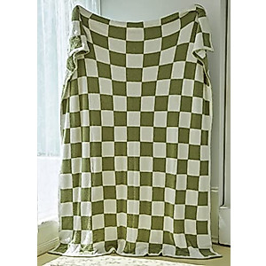 ATMOSURELY Ultra Soft Cozy Knitted Checkered Throw Blanket Microfiber Checkerboard Fluffy Blanket Sage Green Lightweight Fleece Blanket for Travel Sofa Couch 51x63 Inches (Checker Sage Green)