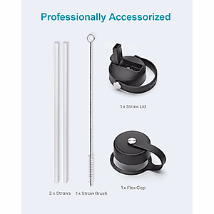 BUZIO Stainless Steel Water Bottle, 40oz Vacuum Insulated Double Wall Leak Proof Sports Water Bottle with Straw Lid and Flex Cap for Gym Travel Camping, Rose and Green