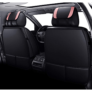 Aierxuan Girly Car Seat Covers for Women Gilrs Front Seat Leather Waterproof Cushions Universal Fit for Ford Edge Hyundai Azera Kona Rav4 Corolla Camry Prius Acura (2 PCS Front, Black-Pink)