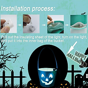 Ahuimeius Light Up Teal Pumpkin Halloween Felt Trick or Treat Bucket, with Blue LED lights, Halloween Party Favors, Halloween Snacks, Halloween Goodie Bags for Kids, Novlety Gifts