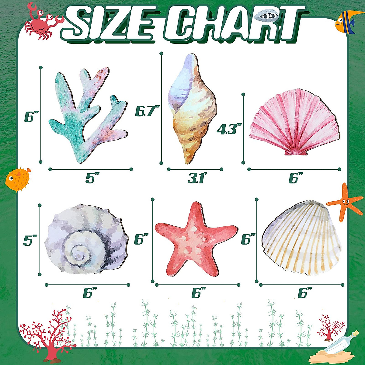 6 Pieces Beach Wall Decor Seashell Bathroom Decor Seashell Decor Ocean Seashell Starfish Wall Decor Beach Coastal Wooden Shells Starfish Beach Decorations for Home Bedroom Living Room Garden Nursery