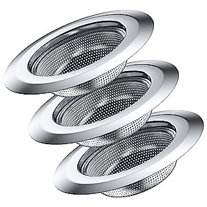 3PCS Kitchen Sink Drain Strainer and Sink Strainer Stopper Kit, Anti Clogging Stainless Steel Sink Disposal Stopper with Large Wide Rim 4.5 inch Diameter for Kitchen Sinks. (3)