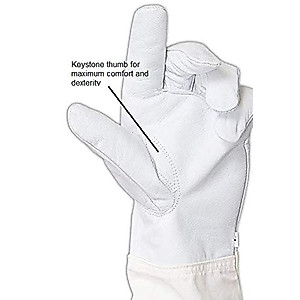 Forest Beekeeping Supply - Goatskin Leather Beekeeper's Glove with Long Canvas Sleeve & Elastic Cuff. (Large)