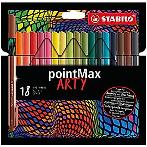 STABILO Nylon Tip Writing Pen pointMax ARTY - Wallet of 18 - Assorted Colors