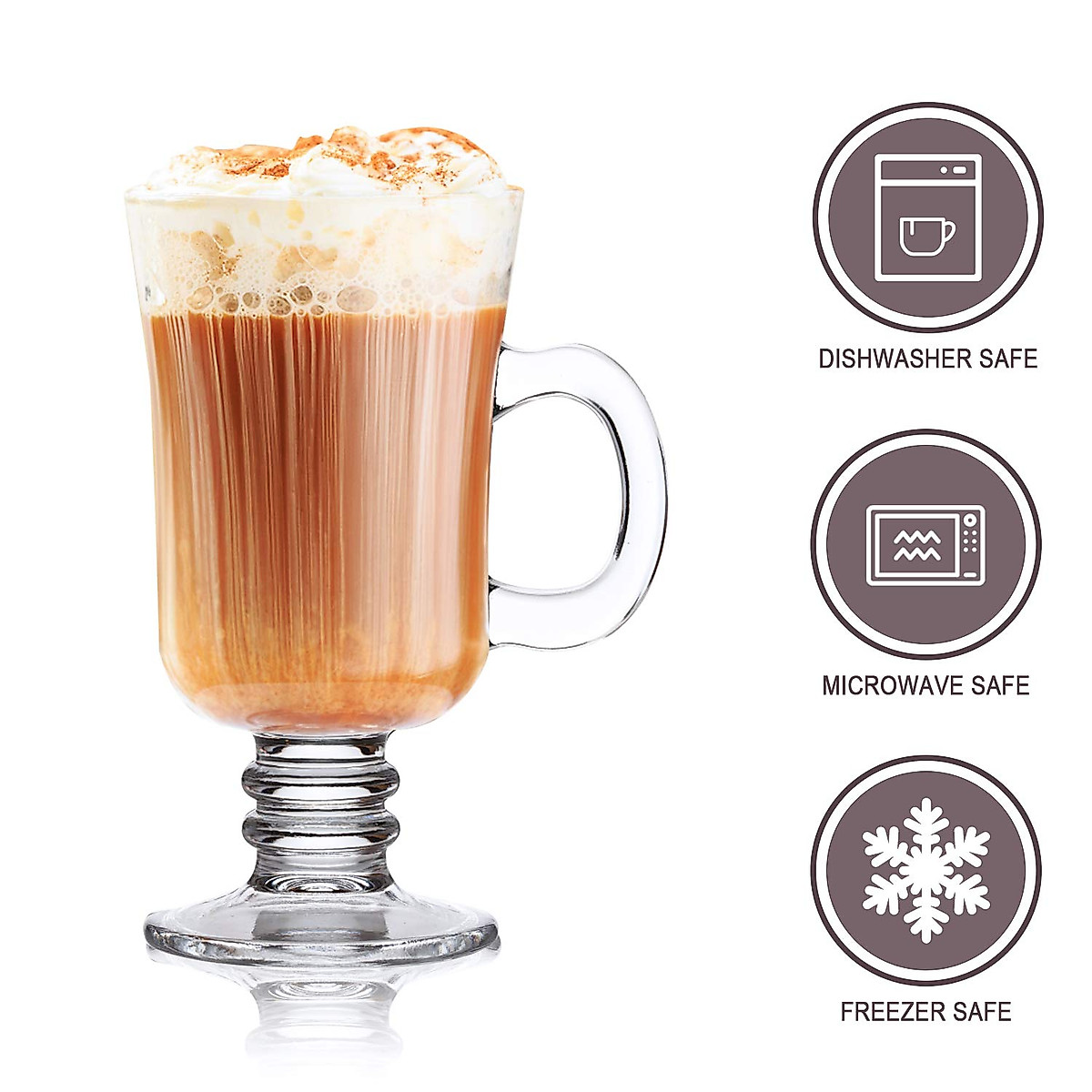 QAPPDA 8oz Coffee Mug, Glass Mugs With Handle,Clear Cups With Handle,Glass Cup Tea Cup Drinkware For Beer,Juice,Beverages,High Base Glass Latte Cups Cappuccino Mugs,Irish Coffee Mugs Set of 8 KTZB22…