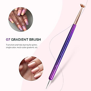 MelodySusie Nail Art Brushes Set,7pcs Professional Pen Nail Gel Brush,Nail Extension and Builder Brush,Liner Brush 2 Sizes Dotting Tools,Gradient Fashion Design for Home DIY Salon Use