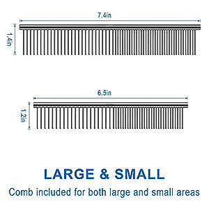 CWXZSTM Pet Steel Combs Dog Cat Comb Tool for Removing Matted Fur - Pet Dematting Comb with Rounded Teeth and Non-Slip Grip Handle - Prevents Knots and Mats for Long and Short Haired Pets,6.5IN/7.4IN